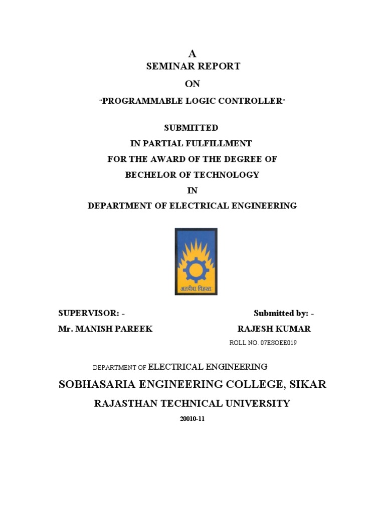 Seminar Report On Programmable Logic Controller Plc Pdf Programmable Logic Controller Relay