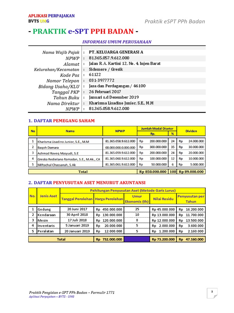 Praktik E-SPT PPH Badan - Formulir 1771 - BVTS UMG | PDF