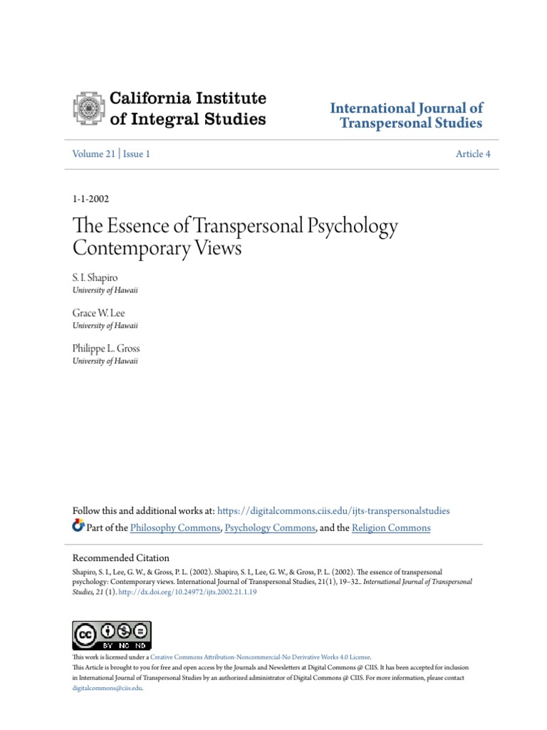 The Essence of Transpersonal Psychology Contemporary Views | PDF ...
