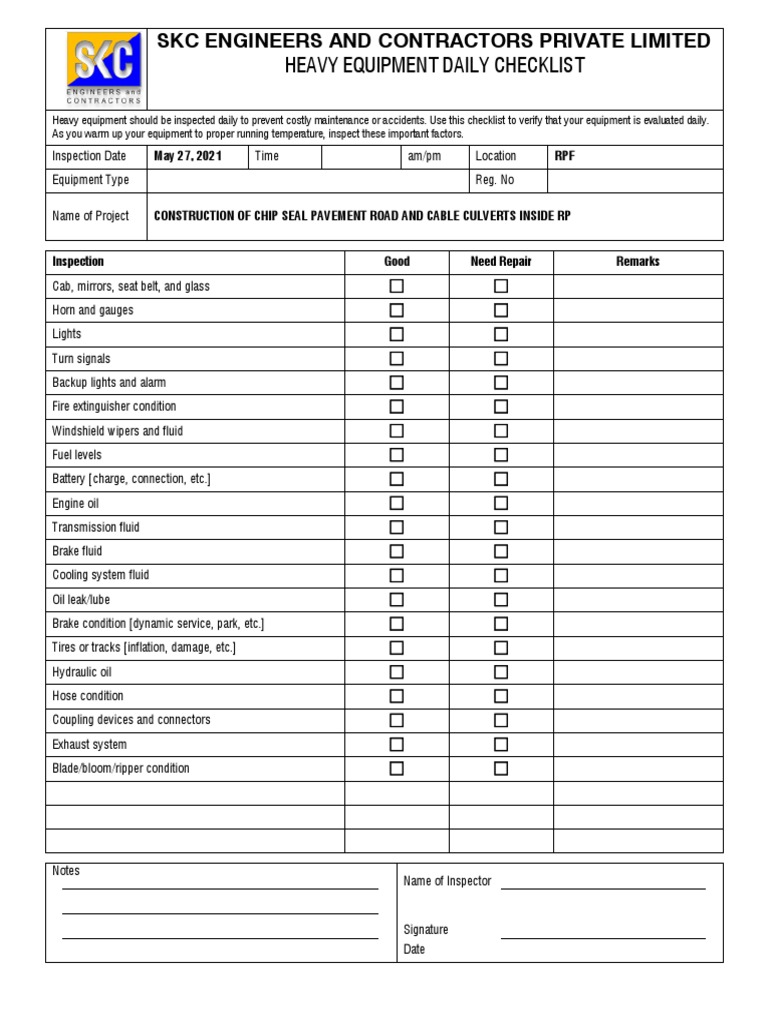 SKC Engineers and Contractors Private Limited: Heavy Equipment Daily ...