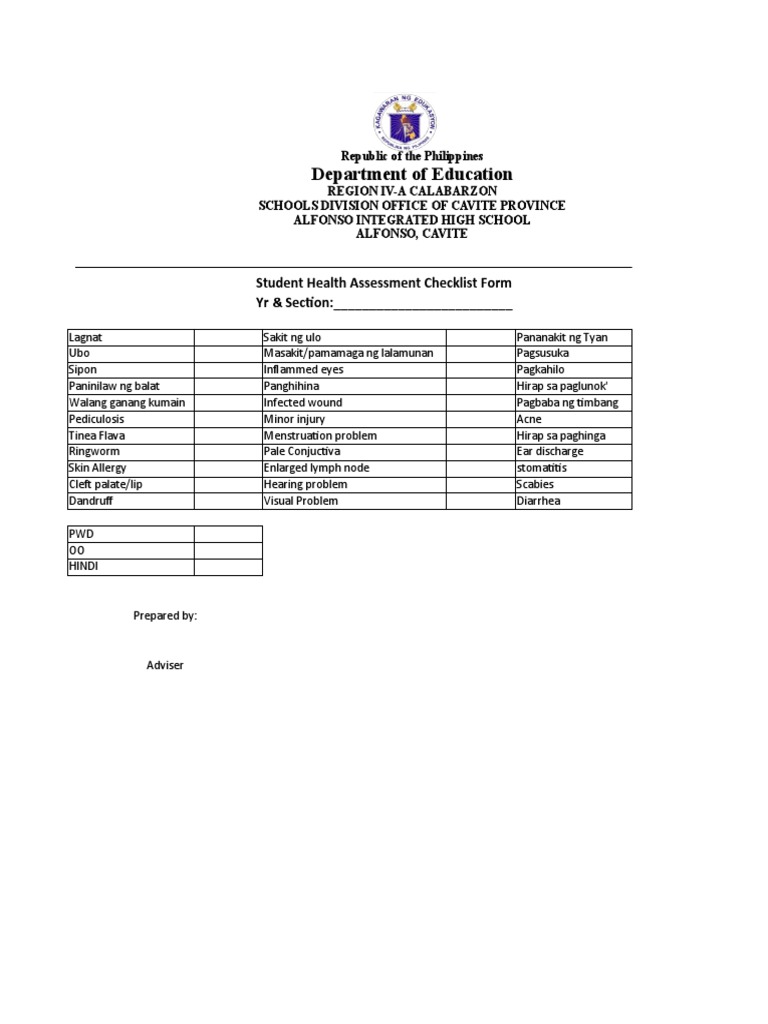 G7 Orchids Student Health Form Checklist ZMA | PDF