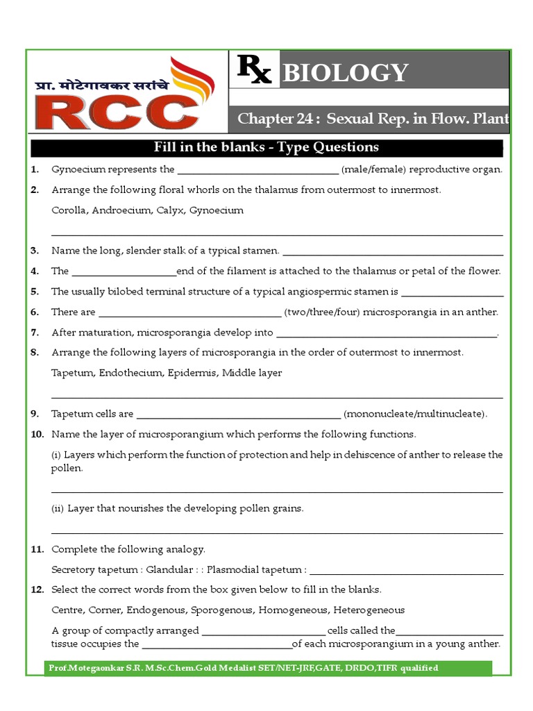 Biology: Chapter 24: Sexual Rep. in Flow. Plant | PDF | Pollen ...