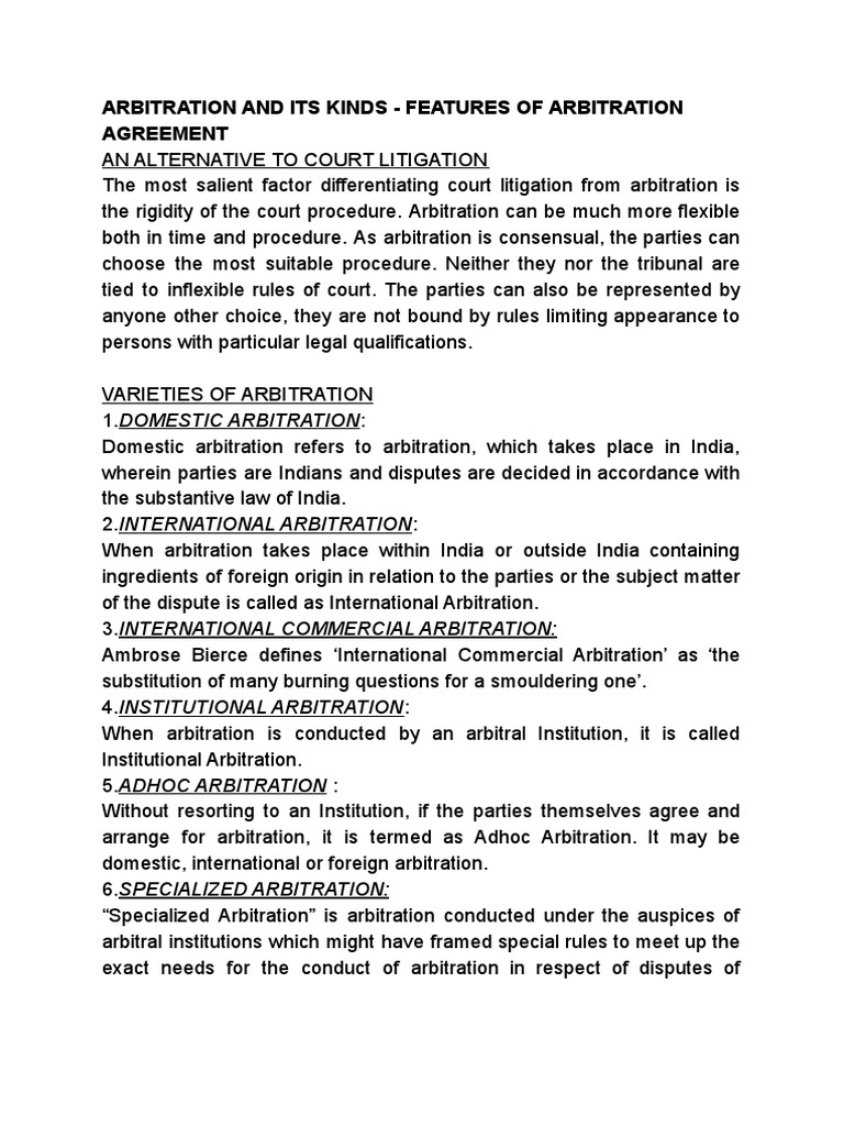 Features and Kinds of Arbitration | PDF | Arbitration | Business Law