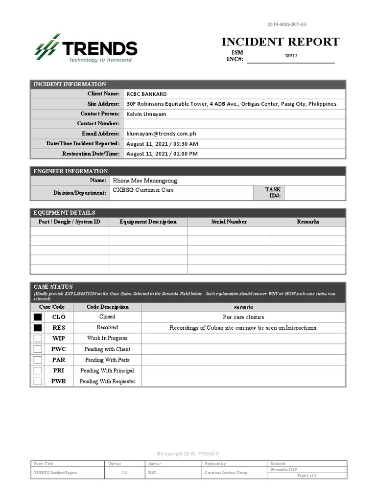 Incident Report (CASE#28912) - RCBC Bankard - Recording Cannot Be Seen ...