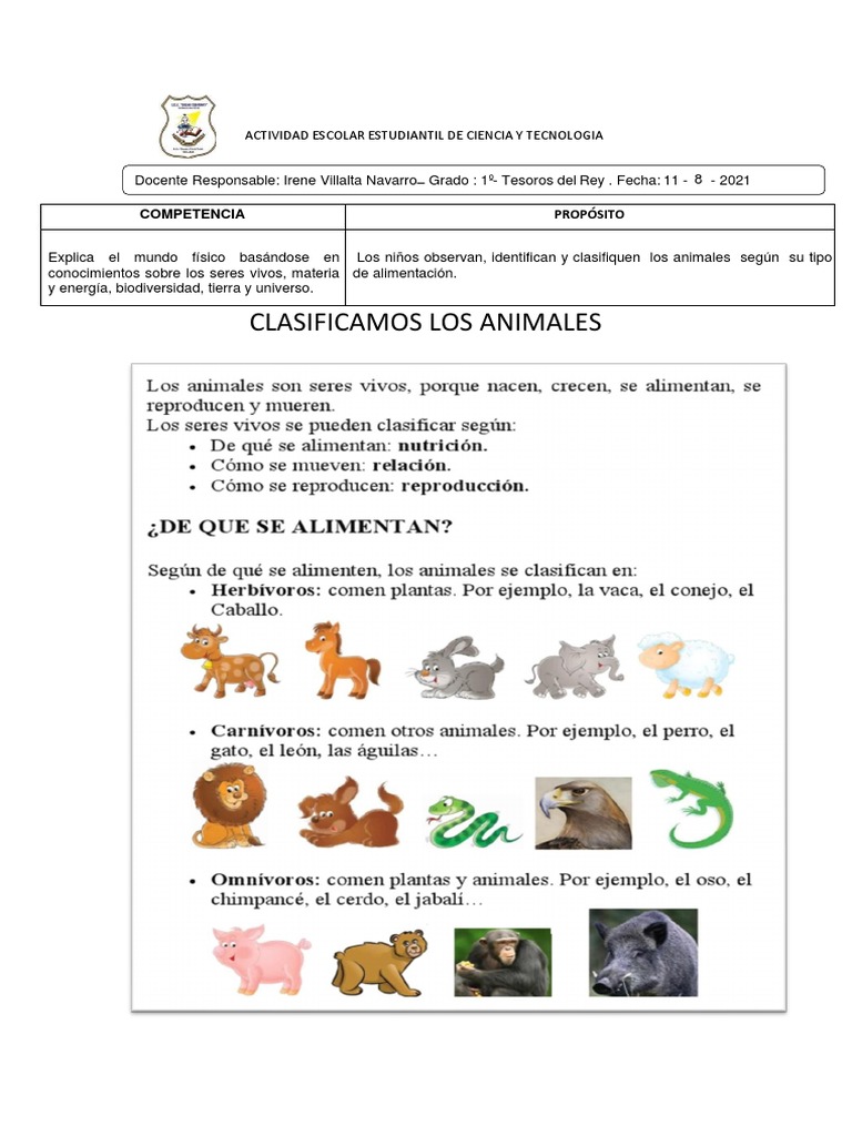 Ficha de Ciencia y Tecnologia V Unidad Clasificacion de Los Animales ...