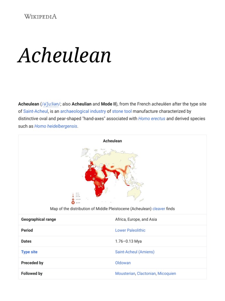 Acheulean - Wikipedia | PDF | Pleistocene | Archaeology