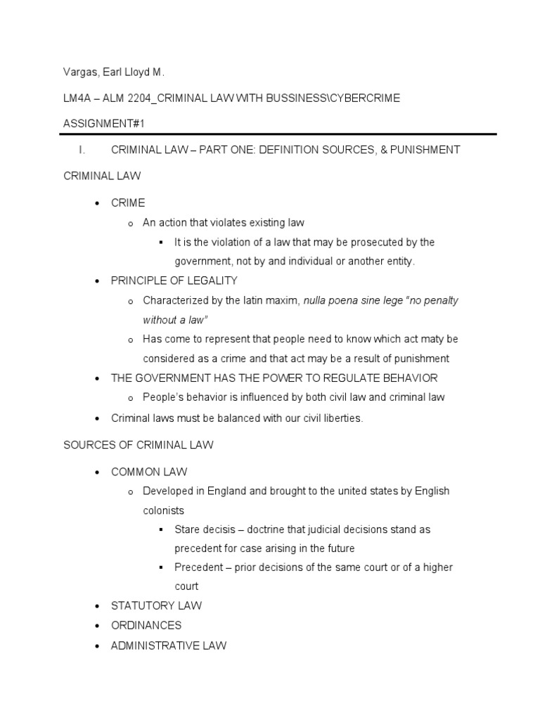 Criminal Law Assignment # 1 - Videos 1-5 | PDF | Manslaughter | Element ...