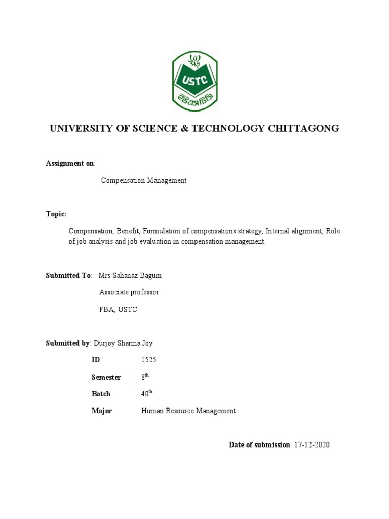1525 Durjoy. Compensation Management. Assignment | PDF | Strategic Management | Employment