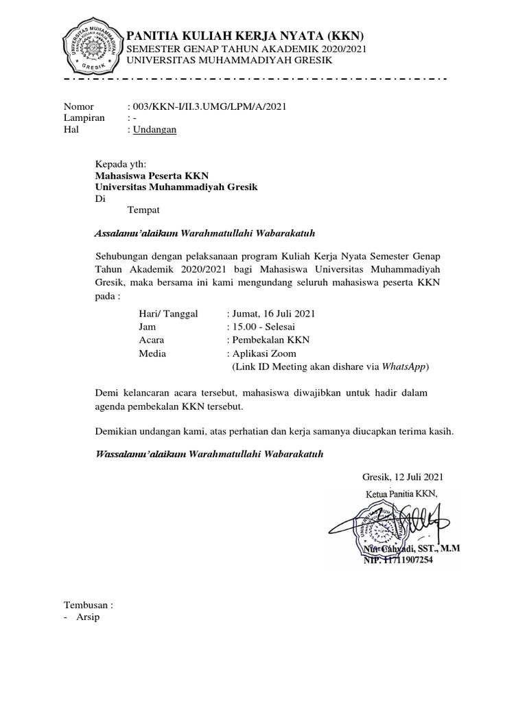 Undangan Pembekalan Mahasiswa KKN Lengkap-1 | PDF