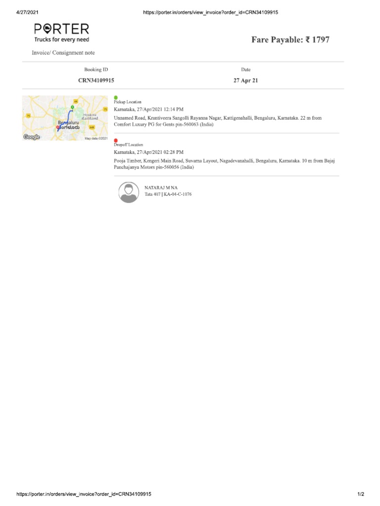 Porter Receipt | PDF