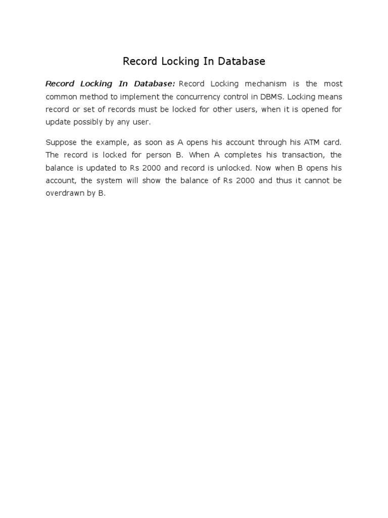 Record Locking in Database: Record Locking Mechanism Is The Most | PDF ...