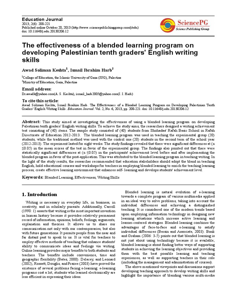 The Effectiveness of Blended Learning in Developing English Writing Skills: An Experimental ...