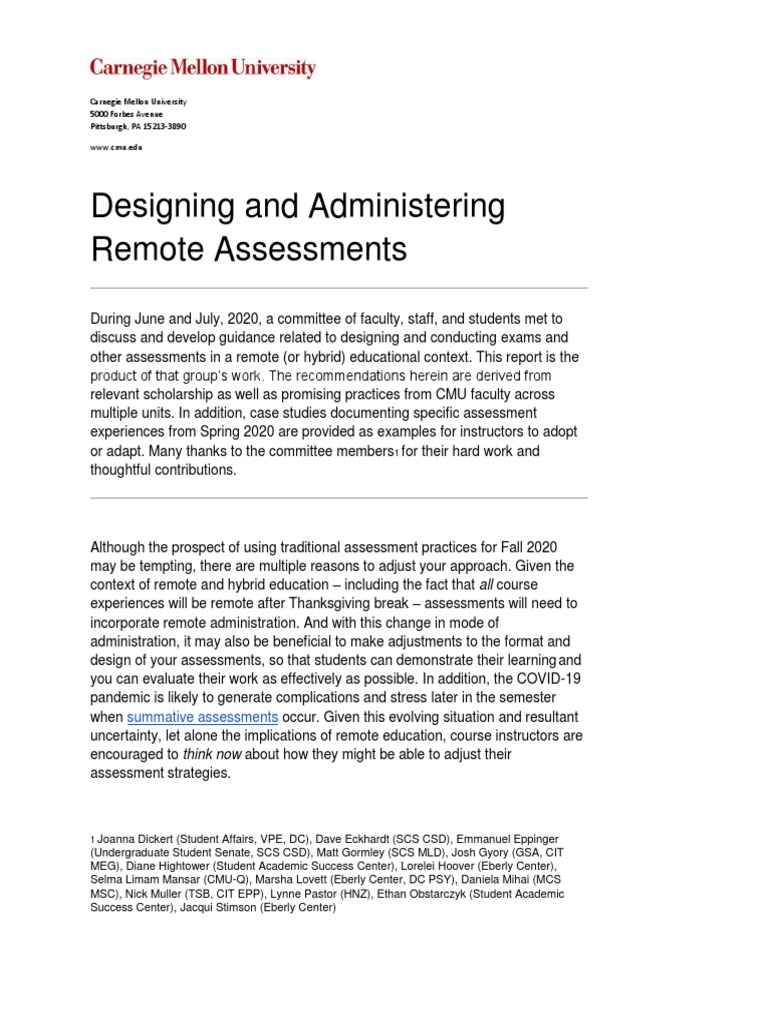 CMU Remote - Assessment | PDF | Test (Assessment) | Educational Assessment