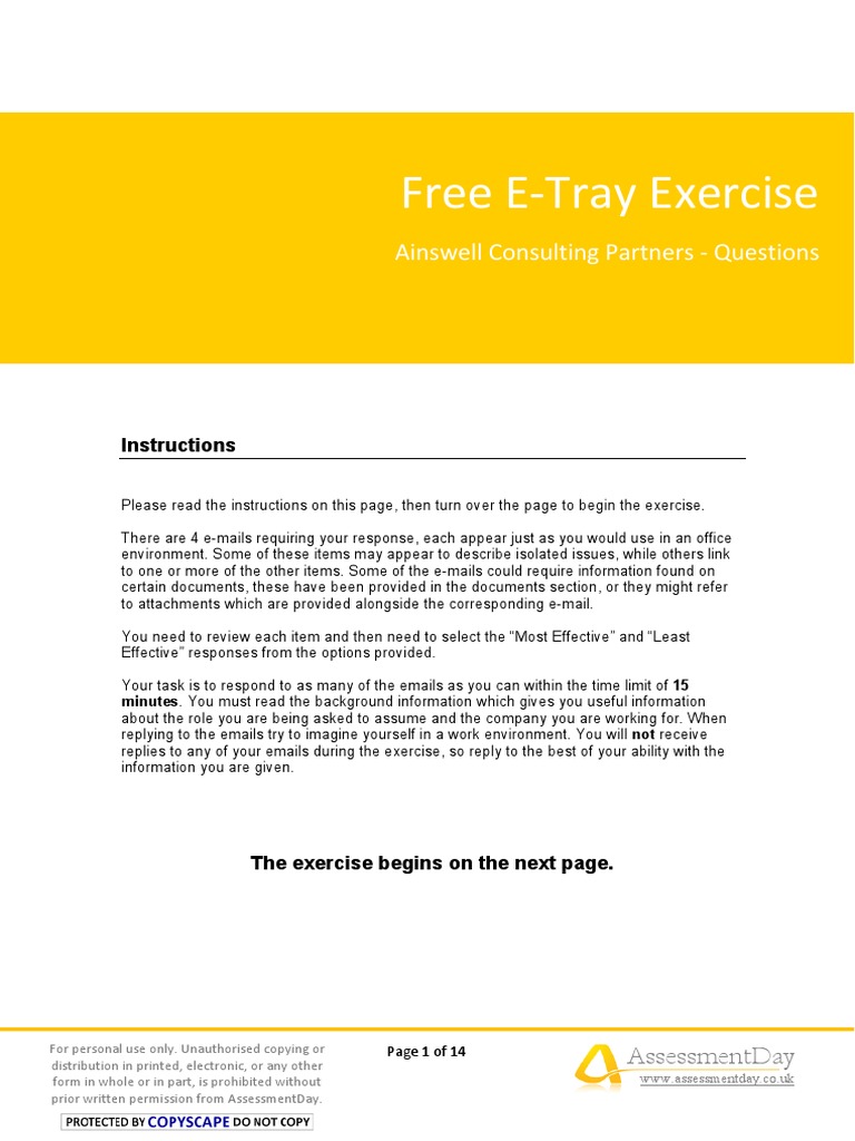 Free E-Tray Exercise: Ainswell Consulting Partners - Questions | PDF ...