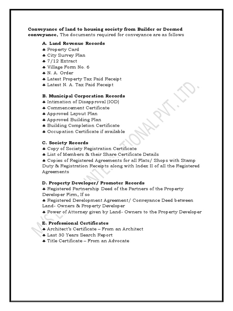 Conveyance Check List | PDF | Conveyancing | Deed