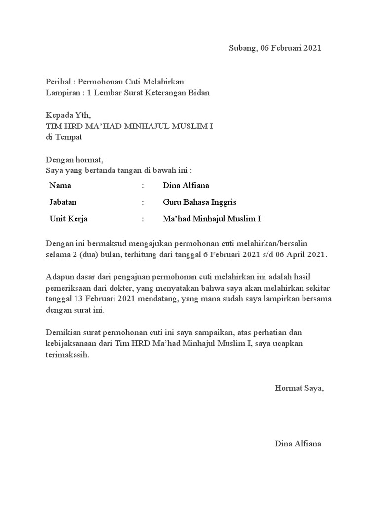 Surat Izin Cuti Melahirkan | PDF