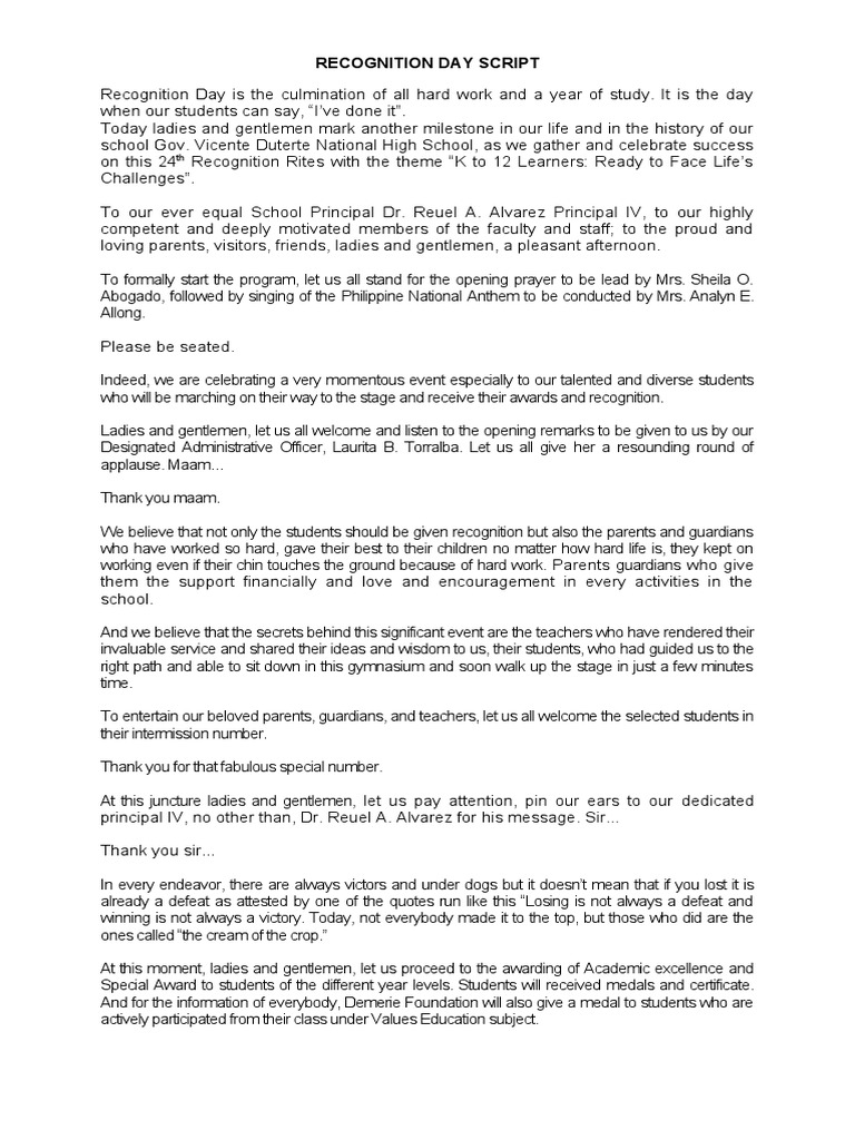 Recognition Day Script | PDF | Career & Growth | Lifestyle