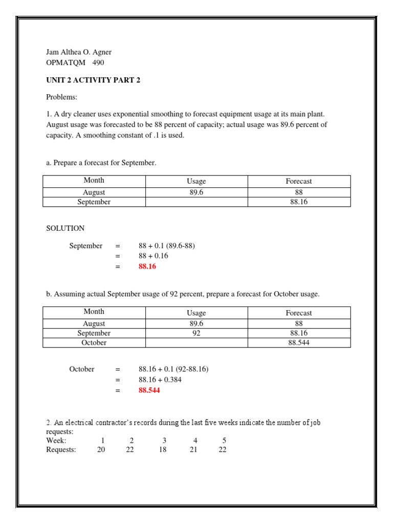 OPMATQM Unit 2 Activity PART 2 Assignment - Agner, Jam Althea O. | PDF ...