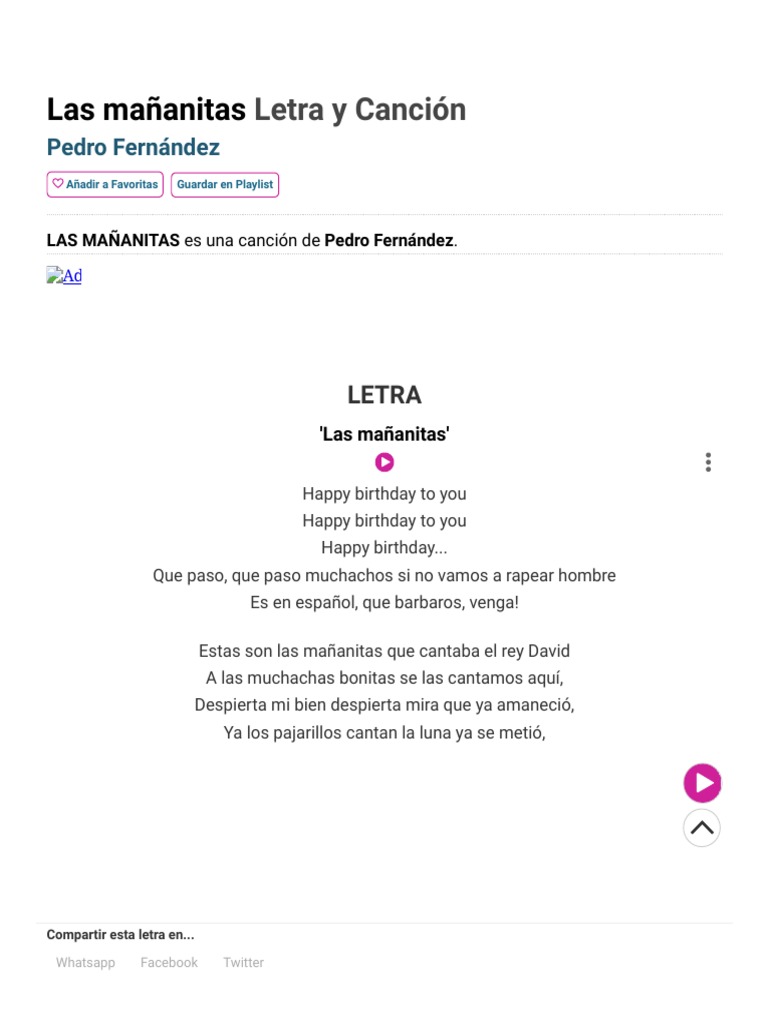 Las Mañanitas (Letra y Canción) - Pedro Fernández | PDF