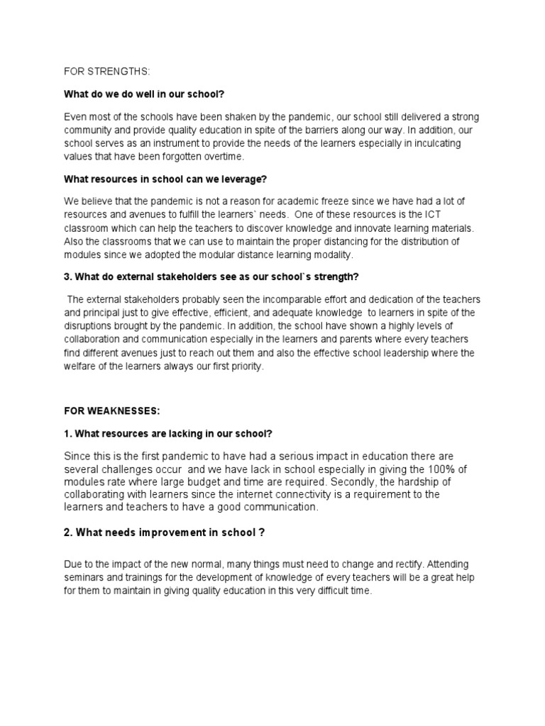 Schools Swot Guide Questions | PDF | Learning | Teachers