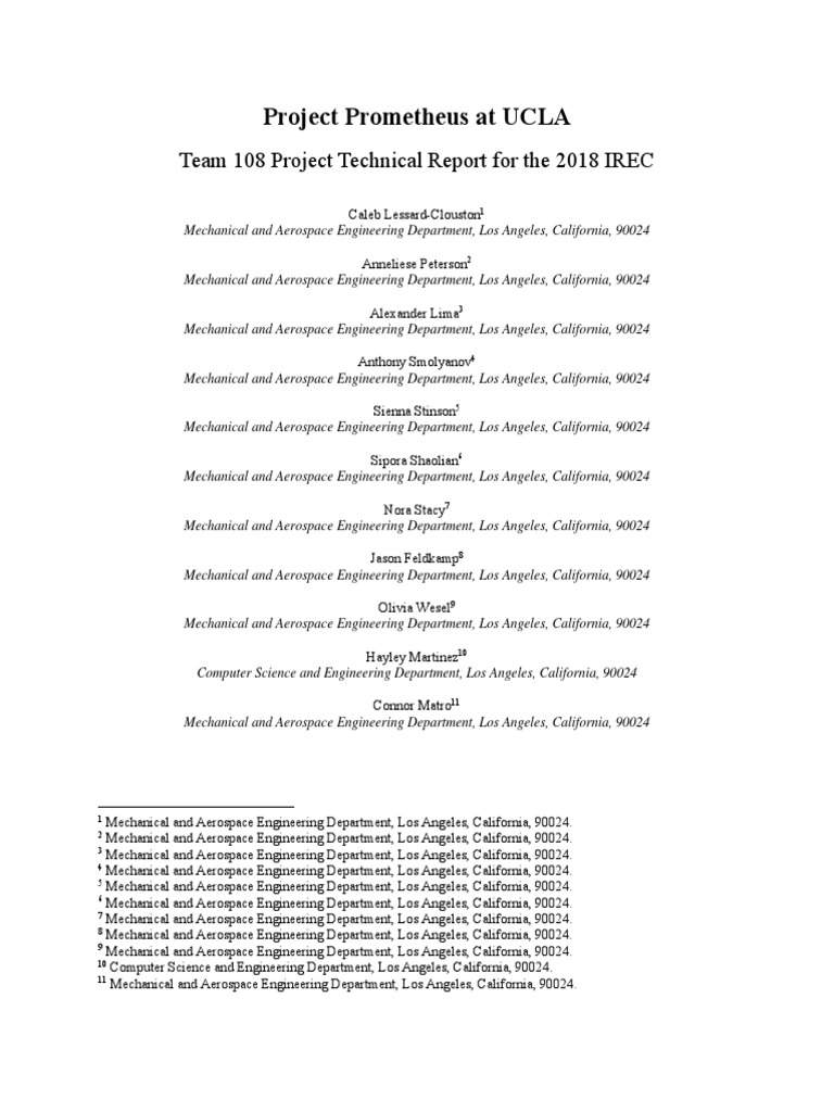 Project Prometheus at UCLA: Team 108 Project Technical Report For The 2018 IREC | PDF | Rocket ...
