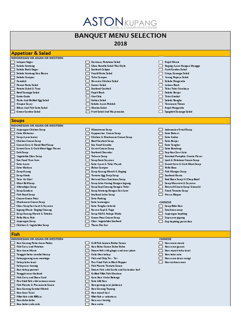 Banquet Menu Selection 2018 | PDF | Indonesian Cuisine | Soup