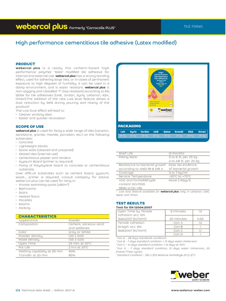 Webercol Plus 01 | PDF | Cement | Tile