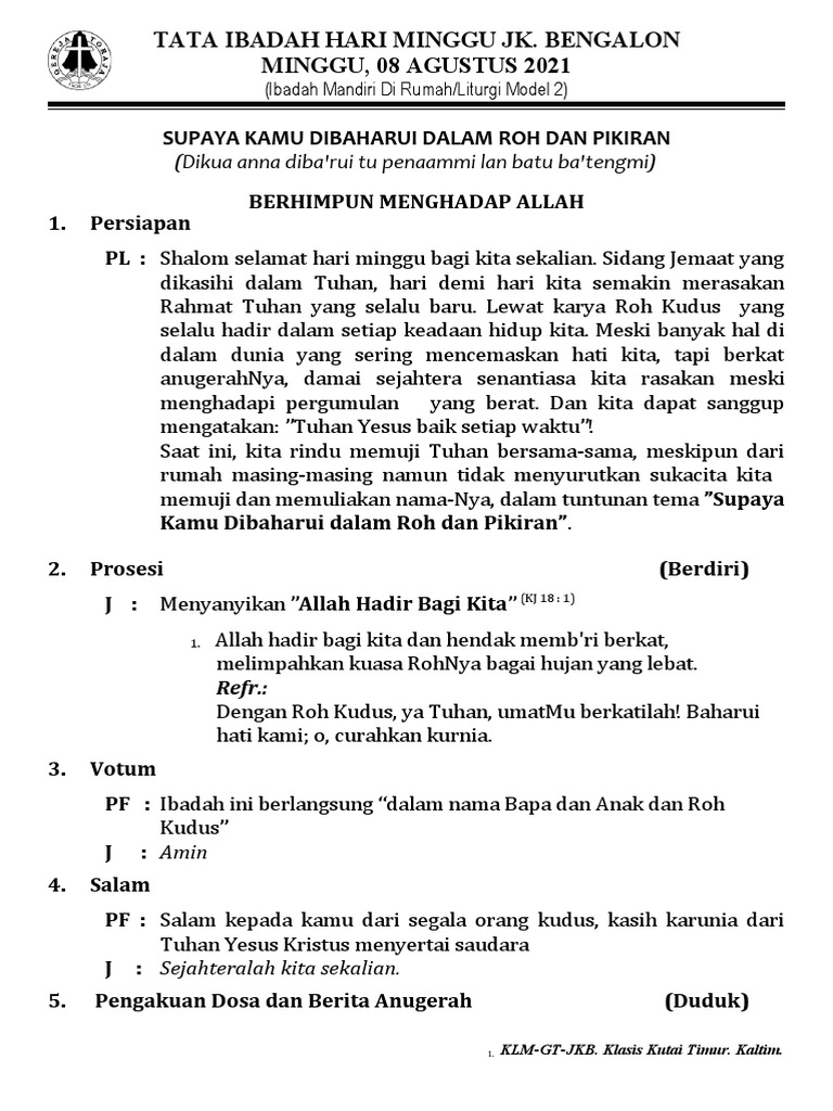 Liturgi 8 Agsts 2021 | PDF