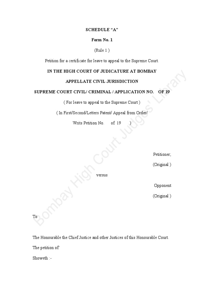Petition for Supreme Court Appeal Certificate | PDF | Appeal | Supreme ...