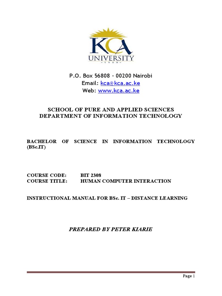 KCAU - Distance Learning - HCI Module | PDF | Human–Computer ...