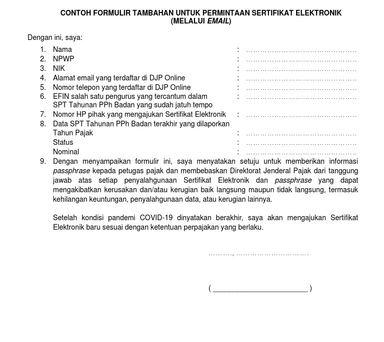 Contoh Formulir Permintaan Sertifikat Elektronik | PDF