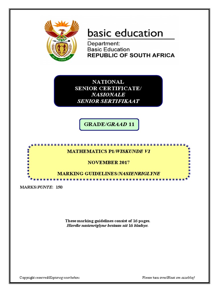 Mathematics P1 Grade 11 Nov 2017 Memo Afr & Eng | PDF