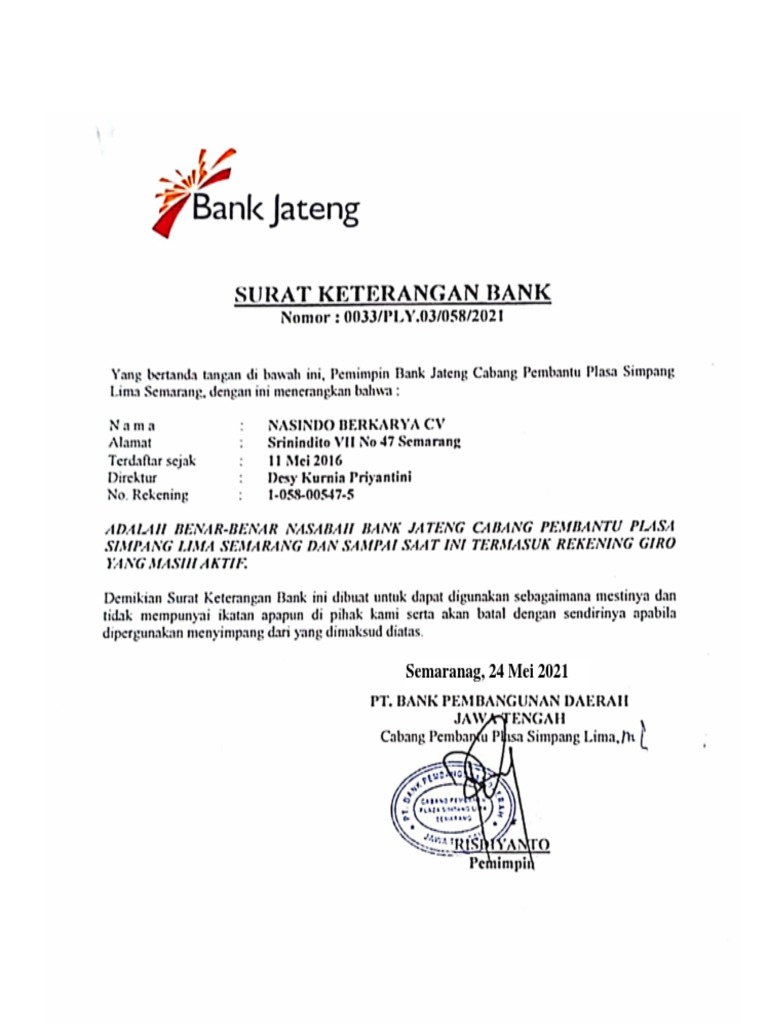 Surat Keterangan Bank | PDF