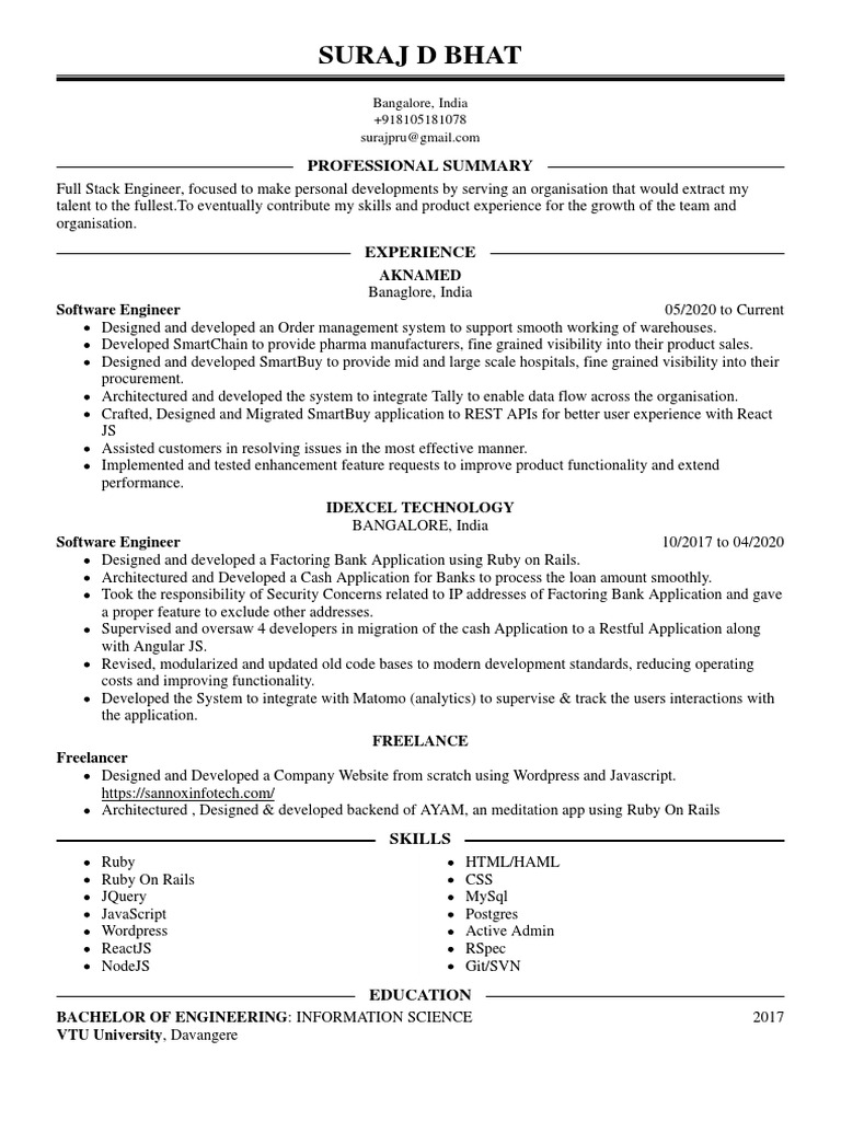 A60d2c7f01f192 - 1624426480.a60d2c7f01eff2.suraj - D BHAT - CV | PDF ...