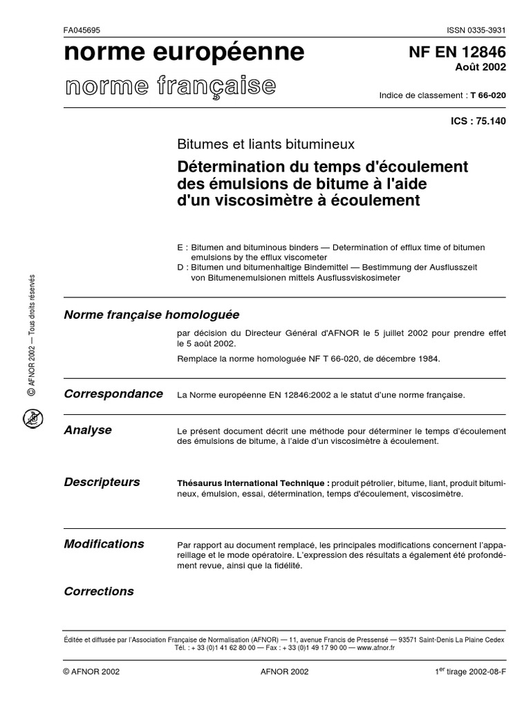 NF EN 12846 - Viscosite - Bitume | PDF | Chimie