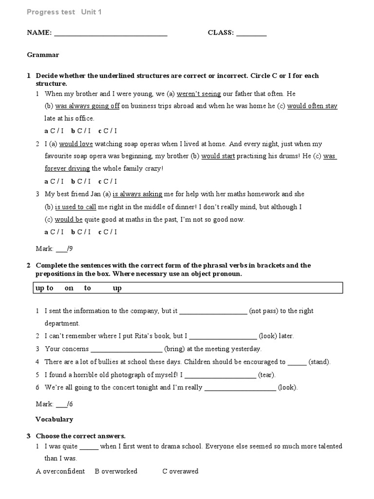Grammar, vocabulary and reading comprehension practice test | PDF ...