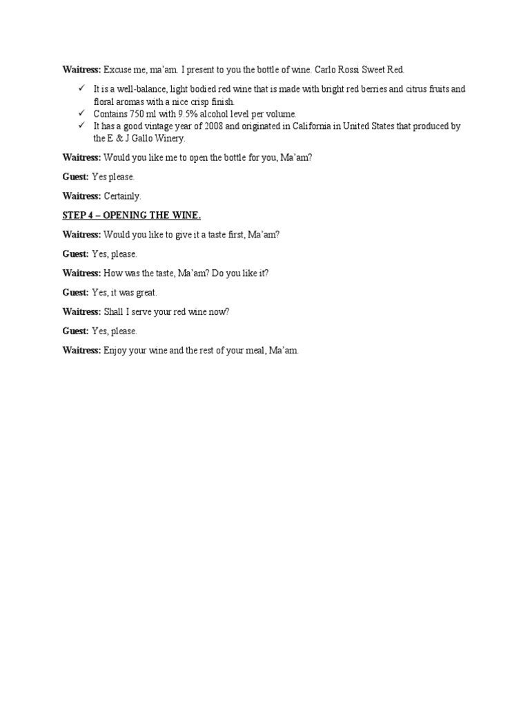 Script - Wine Serving | PDF