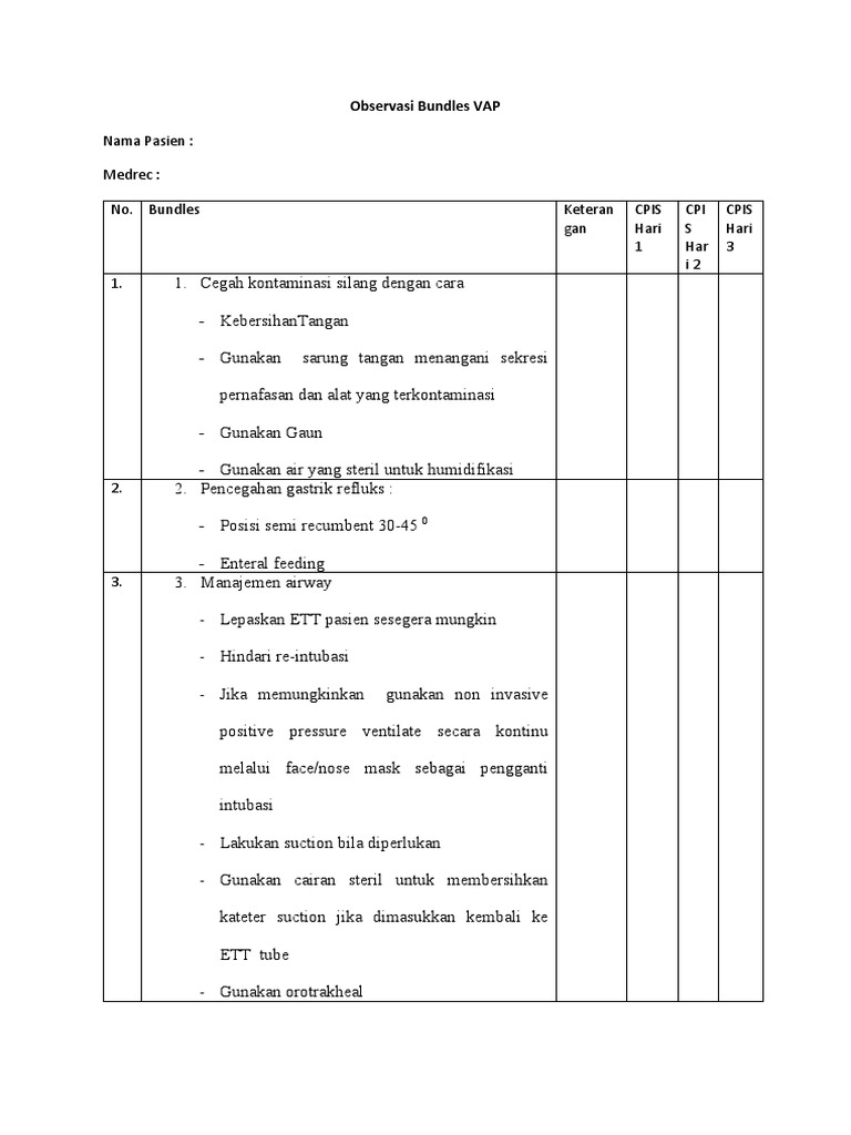 Panduan Observasi Bundles VAP | PDF