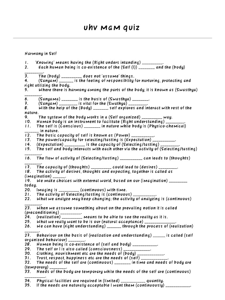 Uhv Mam Quiz | PDF | Self | Cognitive Science
