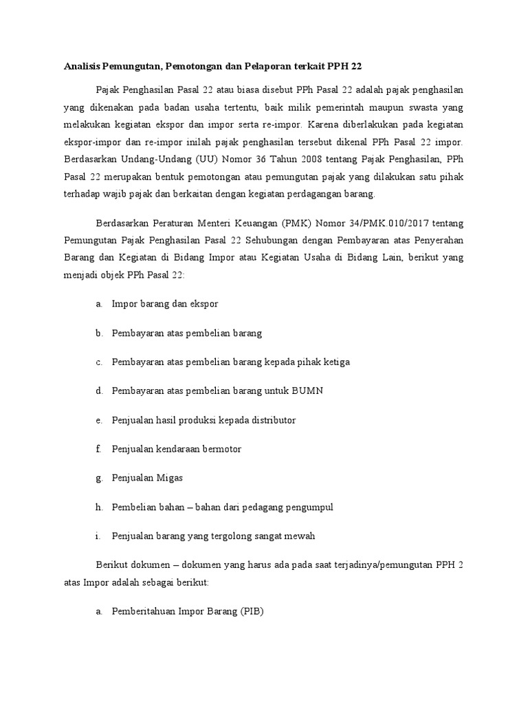 Analisis PPH 22 | PDF | Bisnis | Pengelolaan Keuangan & Uang