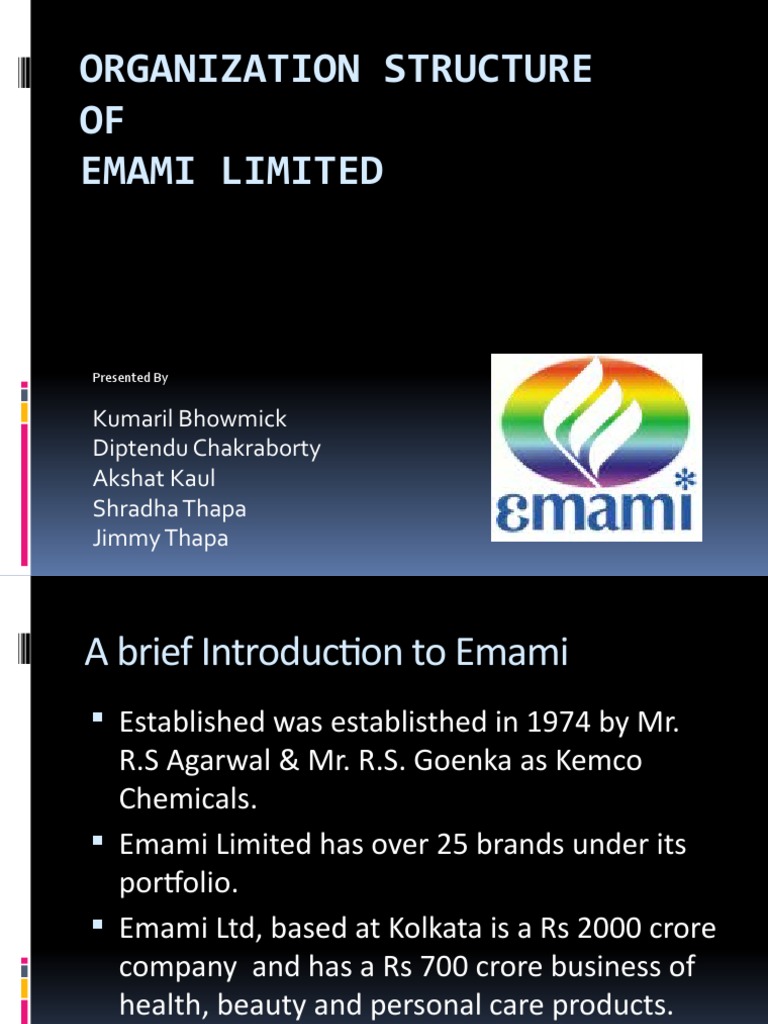 Organization Structure OF Emami Limited: Kumaril Bhowmick Diptendu ...