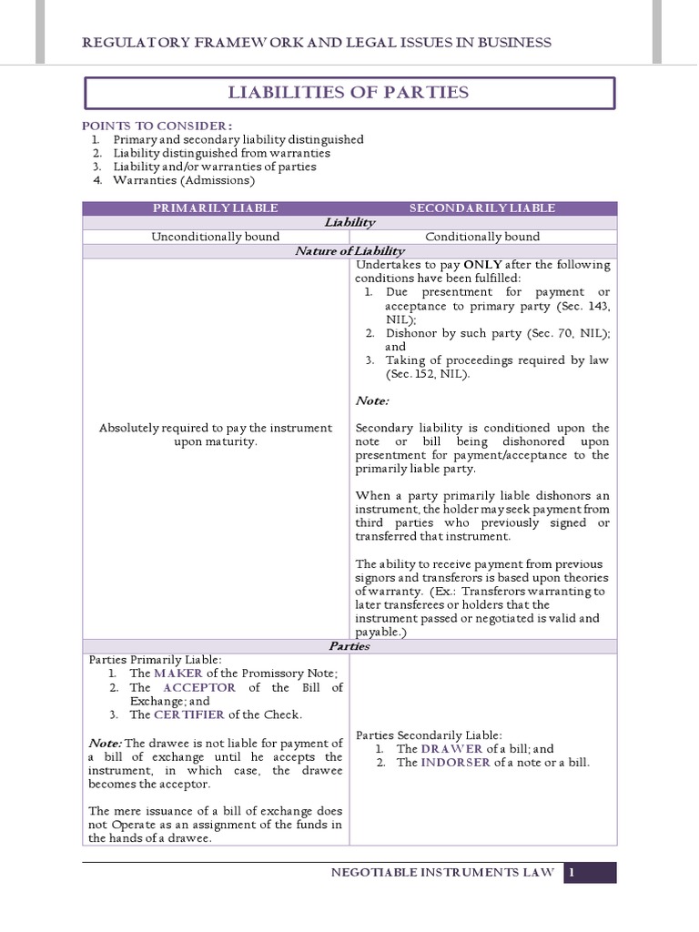 Liabilities of Parties: Regulatory Framework and Legal Issues in ...