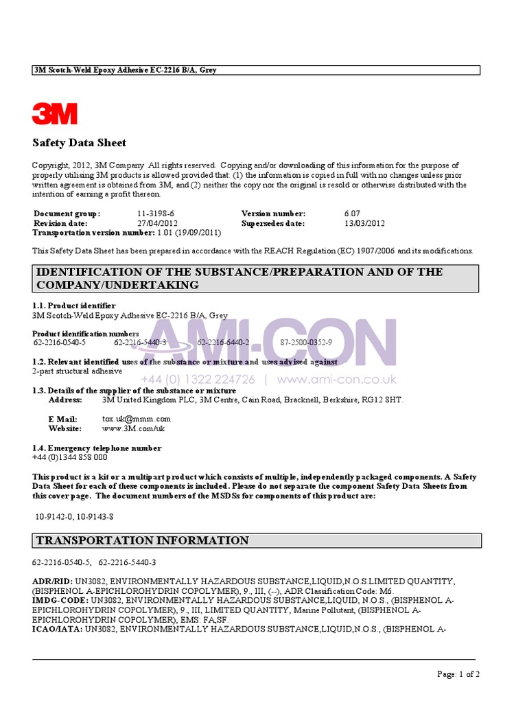 3M EC2216AB Grey MSDS - Image.Marked | PDF | Toxicity | Combustion