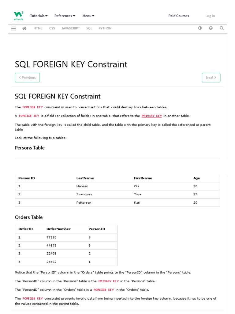 11 - SQL FOREIGN KEY Constraint | PDF | Sql | J Query