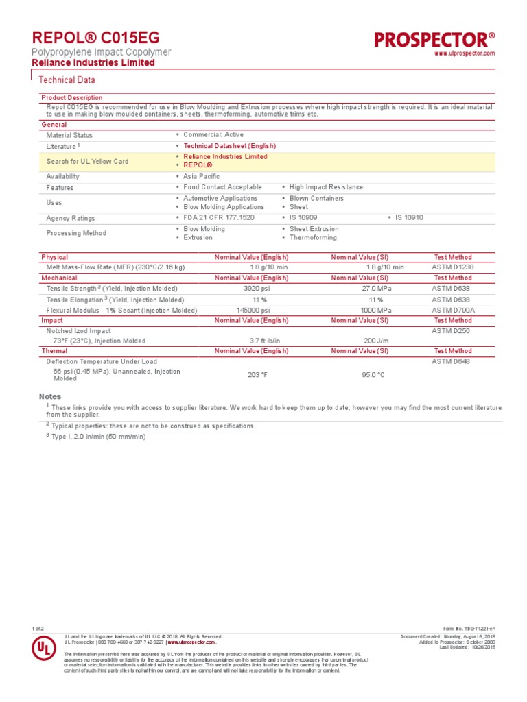 Repol® C015Eg: Reliance Industries Limited | Download Free PDF ...