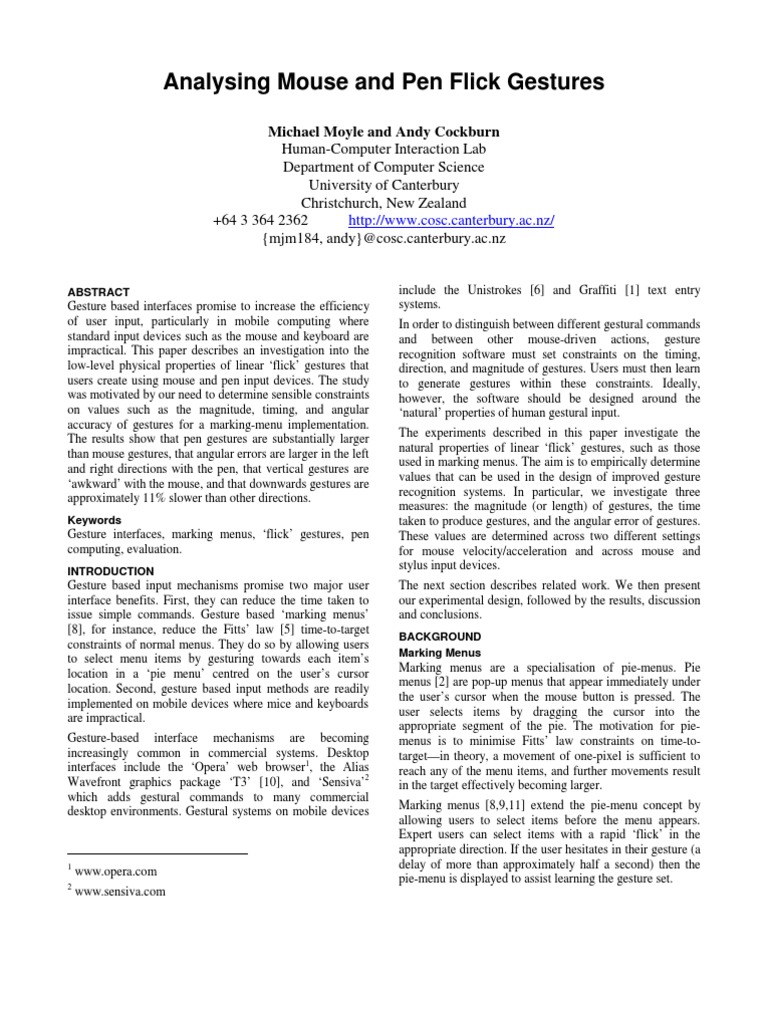 Analysing Mouse and Pen Flick Gestures | PDF | Menu (Computing ...