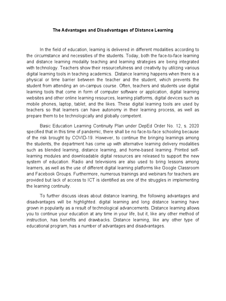 Advantages and Disadvantages | PDF | Distance Education | Educational ...
