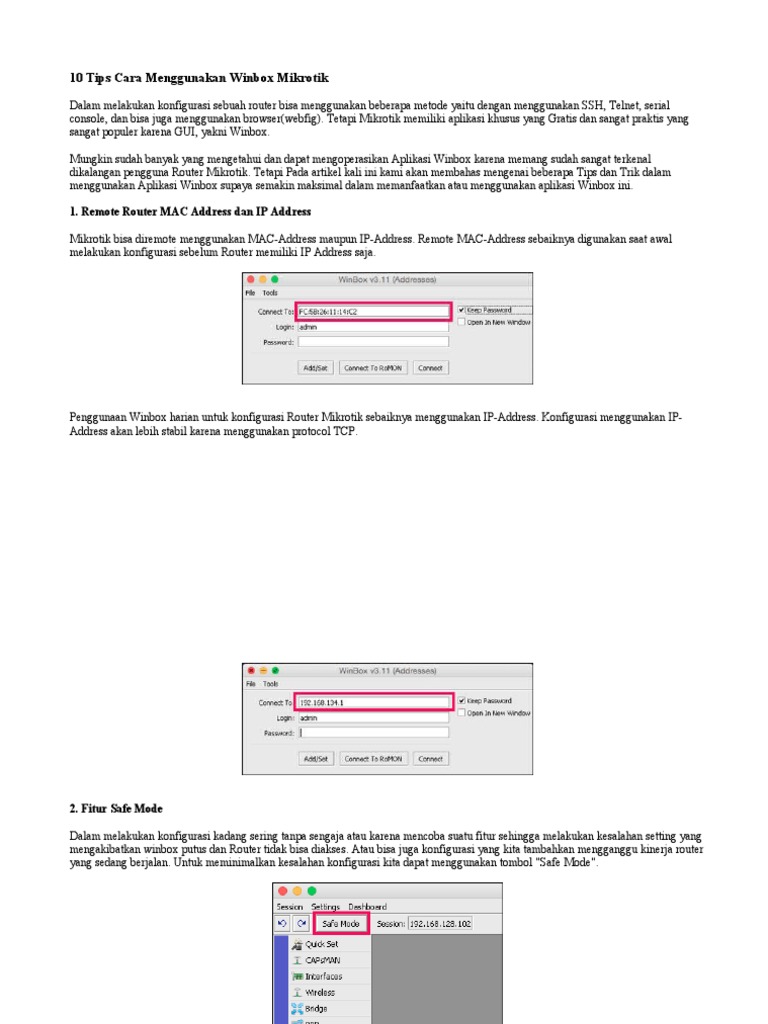 10 Tips Cara Menggunakan Winbox Mikrotik | PDF