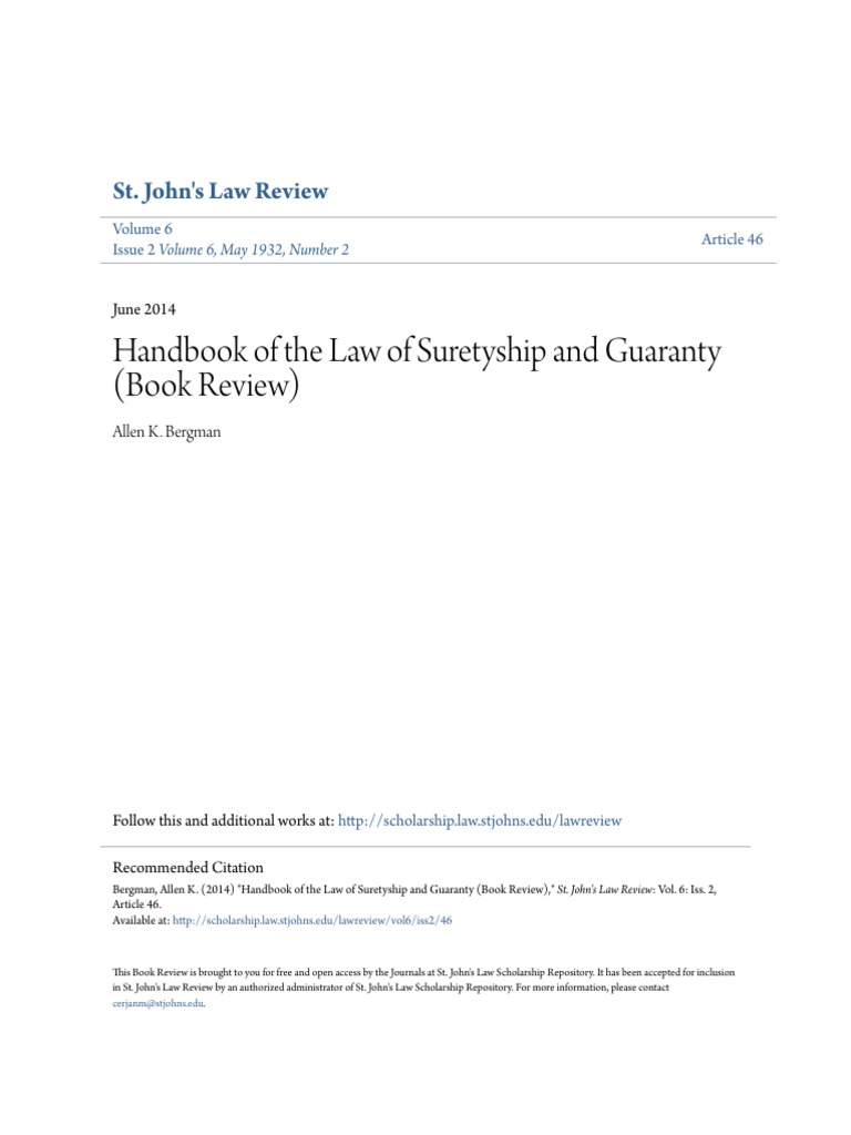 Handbook of The Law of Suretyship and Guaranty (Book Review) | PDF ...