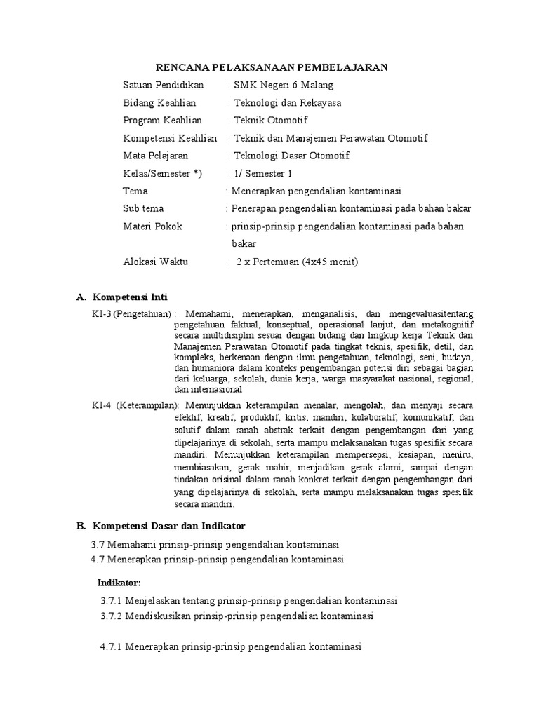RPP Tdo 3.3.4.3 Kontaminasi | PDF
